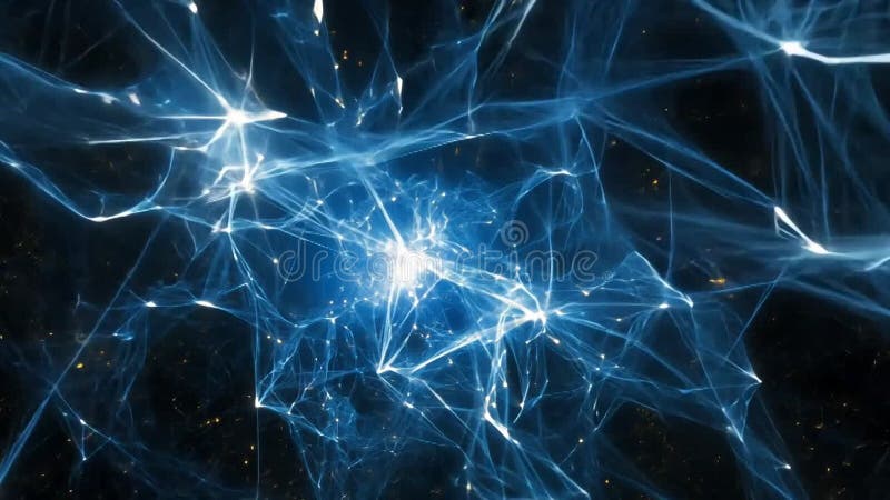 Abstract Cosmic Network: Glowing Blue Tendrils and Scattered Golden ...