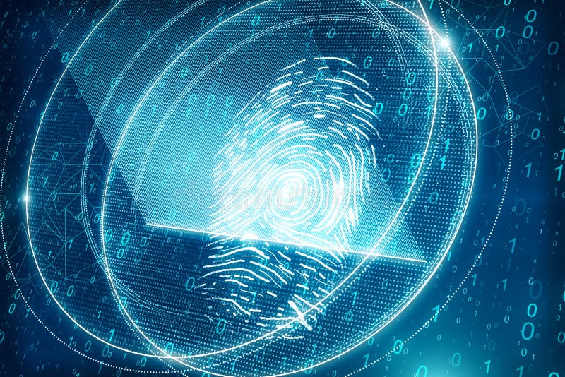 Glowing blue thumb print stock illustration. Illustration of concept ...