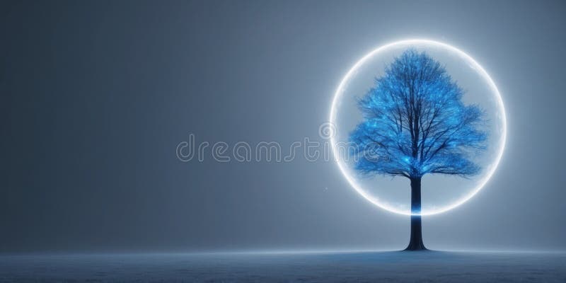 A Glowing Blue Tree Enclosed in a Sphere of Light. Stock Image - Image ...