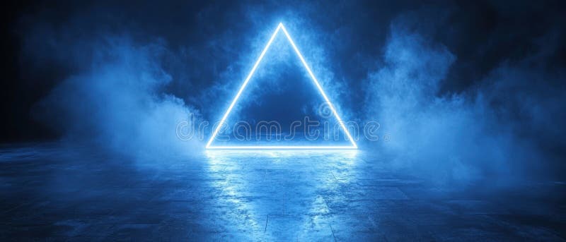 Blue Glowing Triangle with Fog and Reflection in Dark Space Stock Image ...
