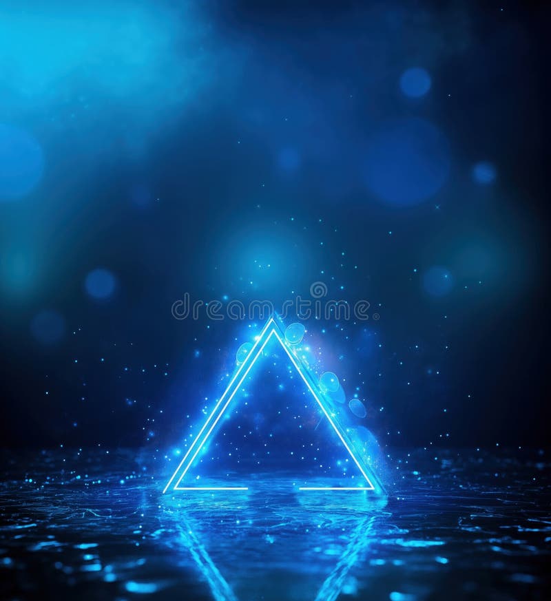 Glowing Blue Triangle Shape with Sparkling Effects on Dark Background ...