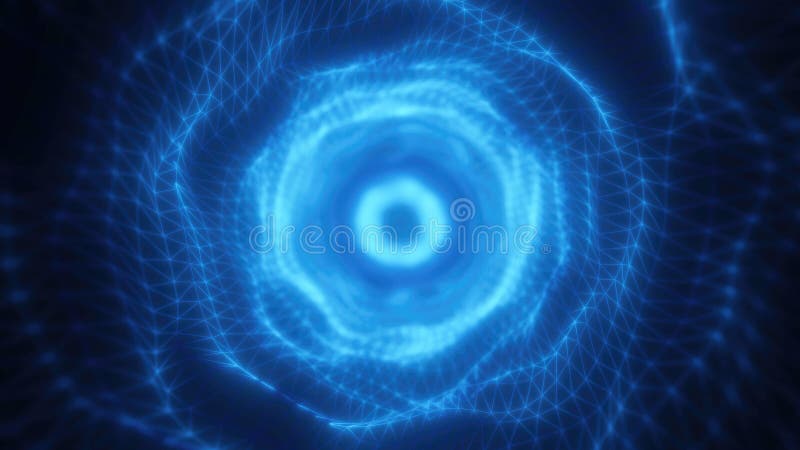 A Glowing Blue Vortex with Geometric Wireframe Patterns Converging ...