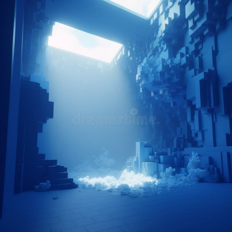 Glowing Blue Voxel, Volumetric Fog, Cubic World, Ice Cave Stock ... Glowing Blue Voxel, Volumetric Fog, Cubic World, Ice Cave Stock ...