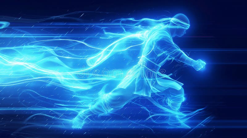 Glowing Blue Warrior in Motion Stock Image - Image of ethereal, agility ...