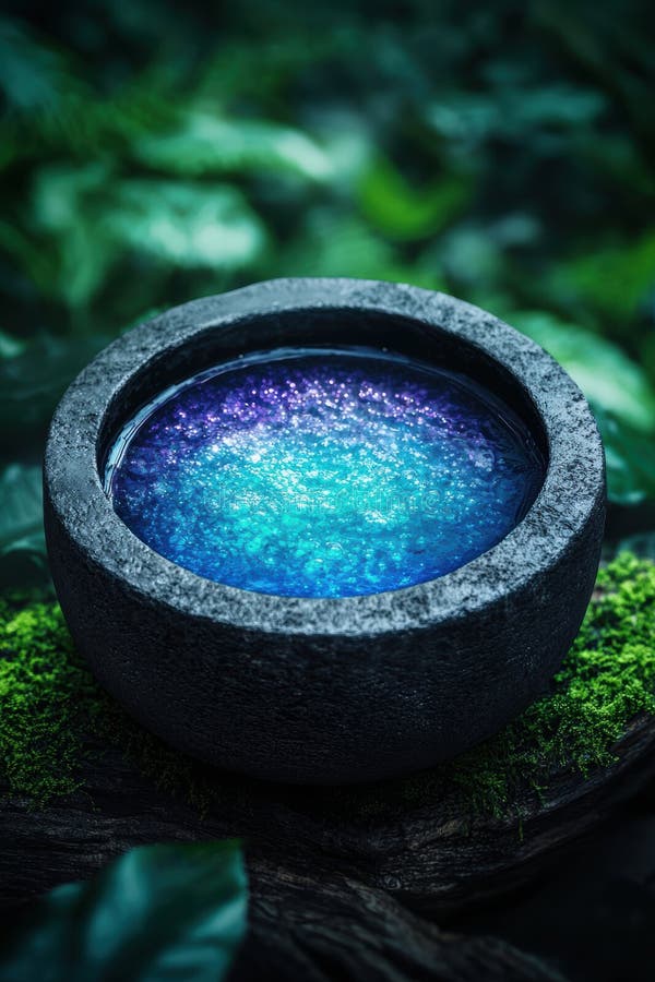 Glowing Blue Water Feature in Lush Green Forest Stock Illustration ...