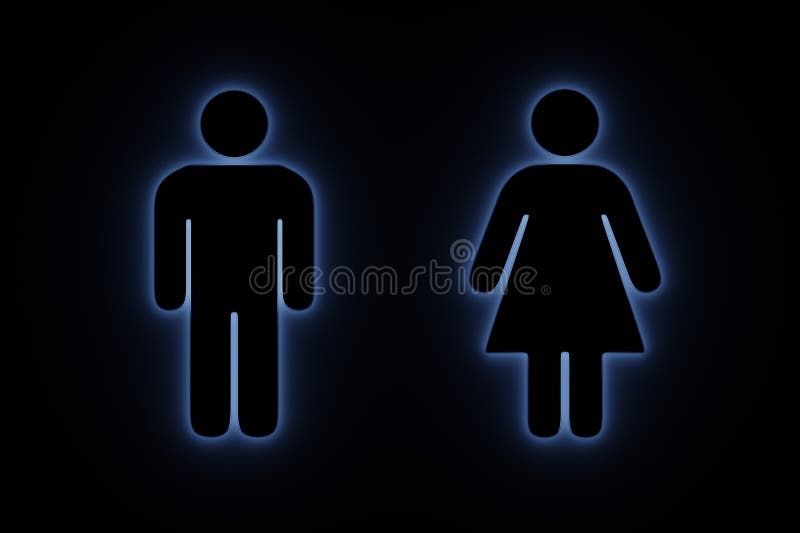 Glowing Blue WC Signs. 3D Render Stock Illustration - Illustration of ...