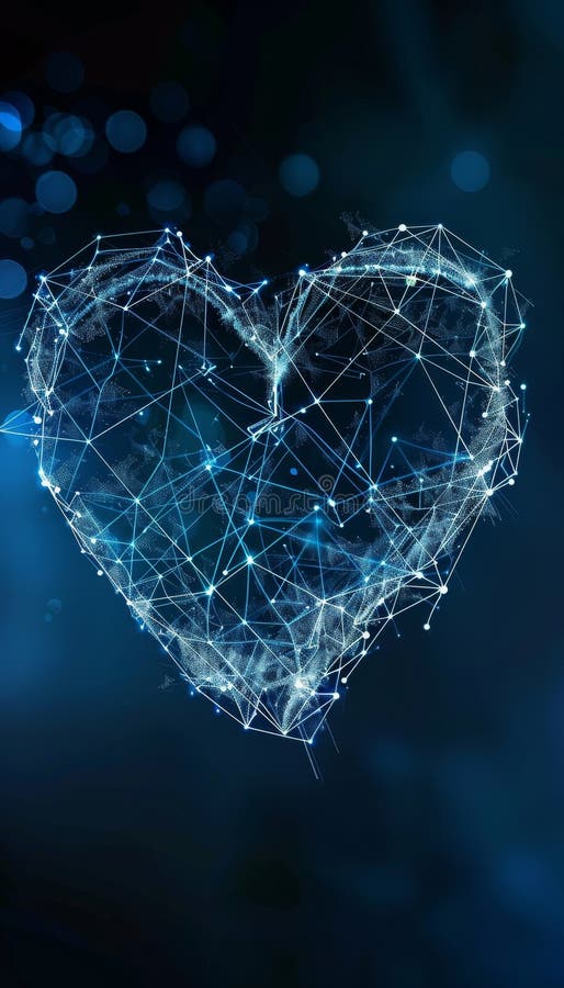 Glowing Blue and White Digital Heart on Dark Backdrop, Vibrant and ...