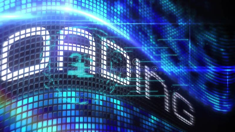 Glowing Blue and White Text on Digital Grid, Showcasing Animation ...