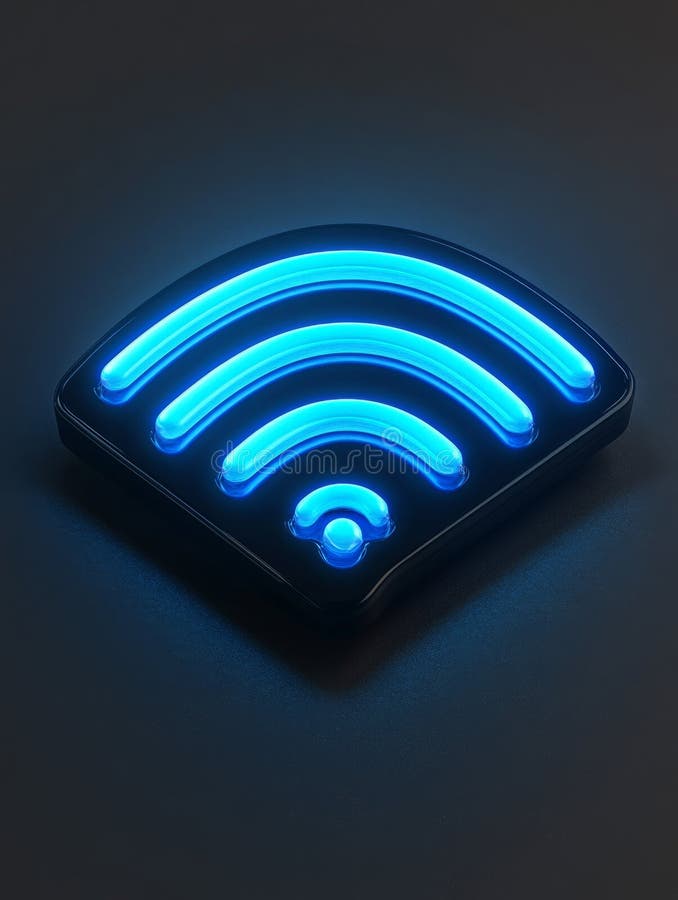 Glowing Blue Wifi Icon on a Dark Background. Stock Photo - Image of ...