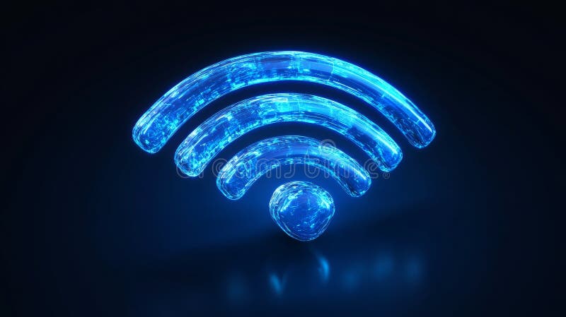 Glowing Blue Wifi Symbol on Dark Background, Digital Communication ...