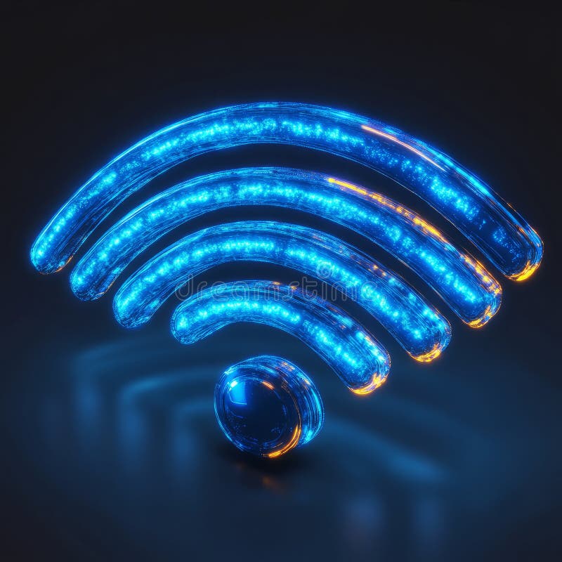 Glowing Blue Wifi Symbol on a Dark Background. Stock Photo - Image of ...