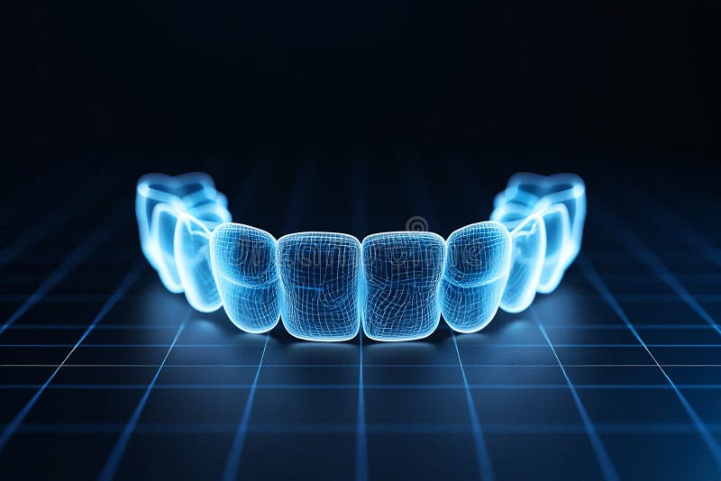 Glowing Blue Wireframe Teeth Dental Scan Image Stock Illustration ...