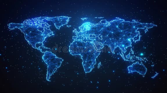 Glowing Blue World Map Digital Network Connections Stock Illustration ...