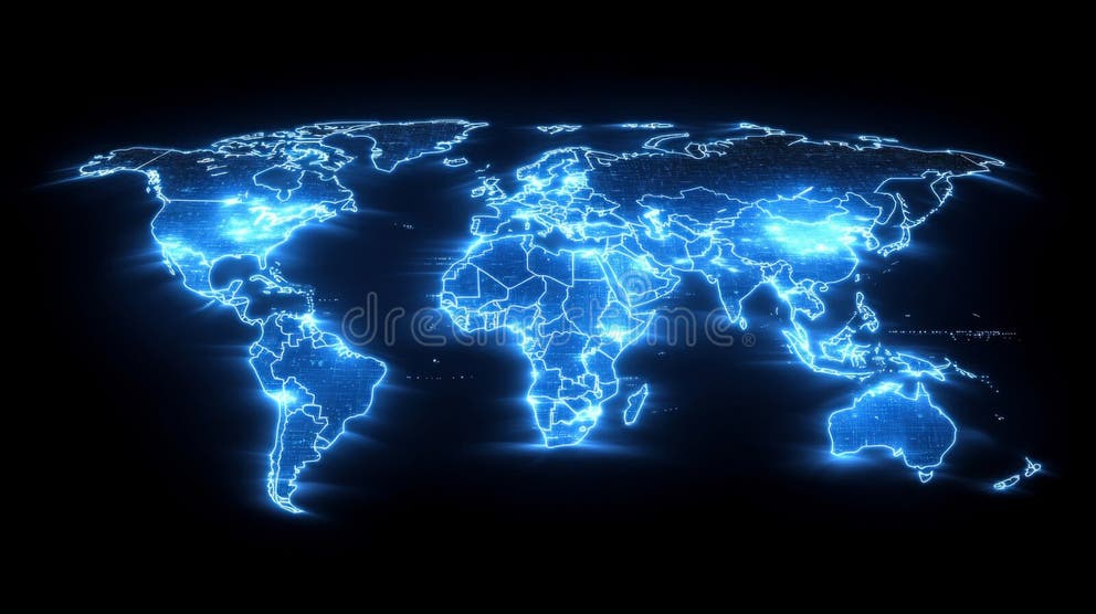 Glowing Blue World Map Digital Network Technology Stock Illustration ...