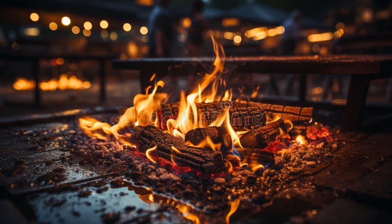 Glowing Bonfire Burns Bright, Heating Nature Cooking Furnace Generated ...