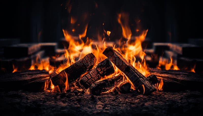 Glowing Bonfire Ignites Comfort in the Dark Winter Night Outdoors ...