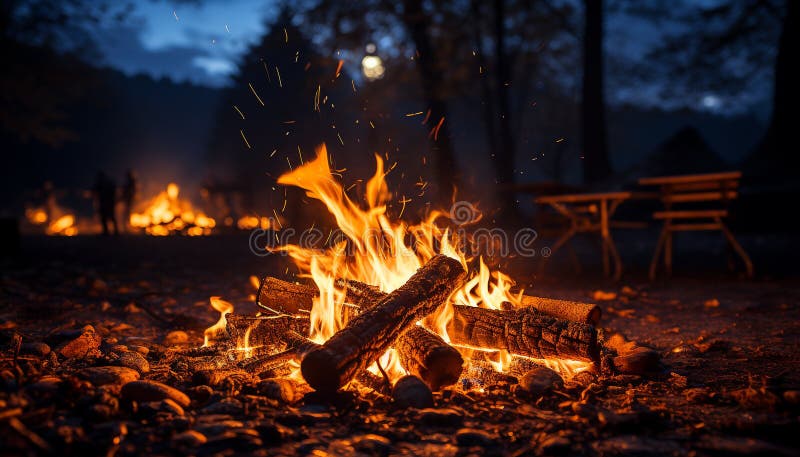 Glowing Bonfire Ignites Nature Beauty in Dark Forest Generated by AI ...