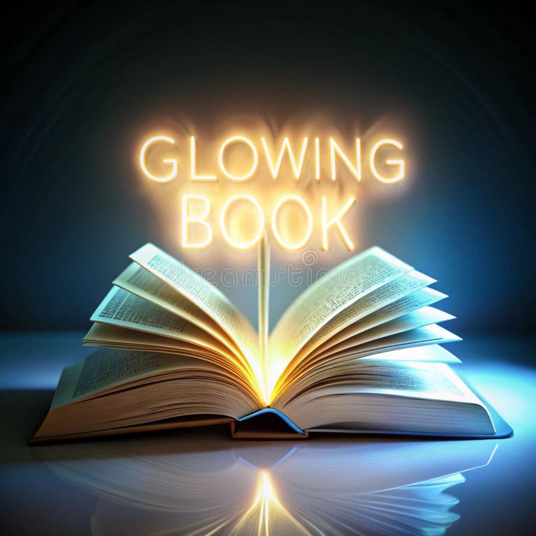 Glowing Book with Rotating Pages and Floating Text Stock Illustration ...