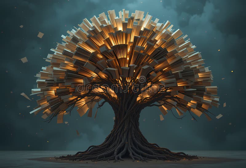 Glowing Book Tree, Knowledge, Wisdom, Reading Stock Illustration ...