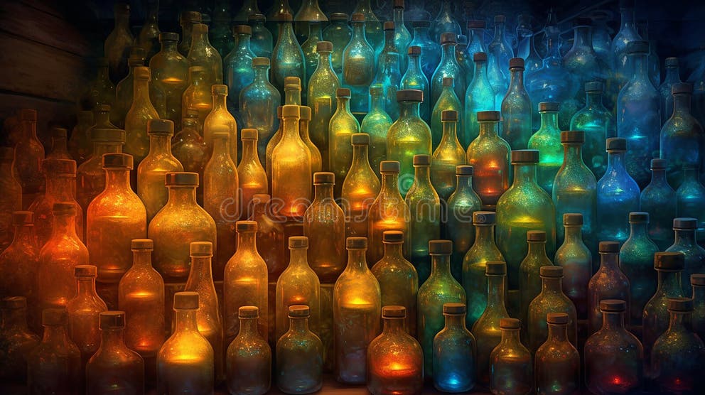 An Array of Multi Colored Glass Bottles. Created Using Ai Generative ...
