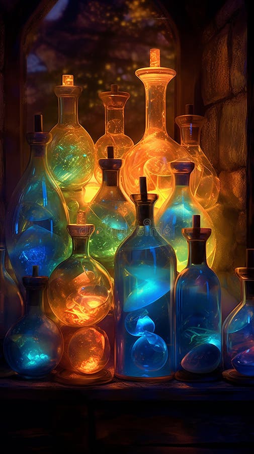 An Array of Multi Colored Glass Bottles. Created Using Ai Generative ...