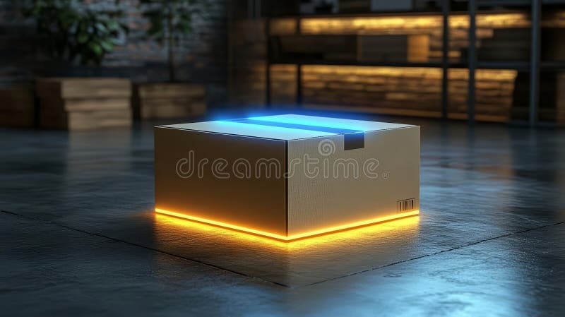 A Glowing Box in a Modern Warehouse, Illustrating Technology and ...