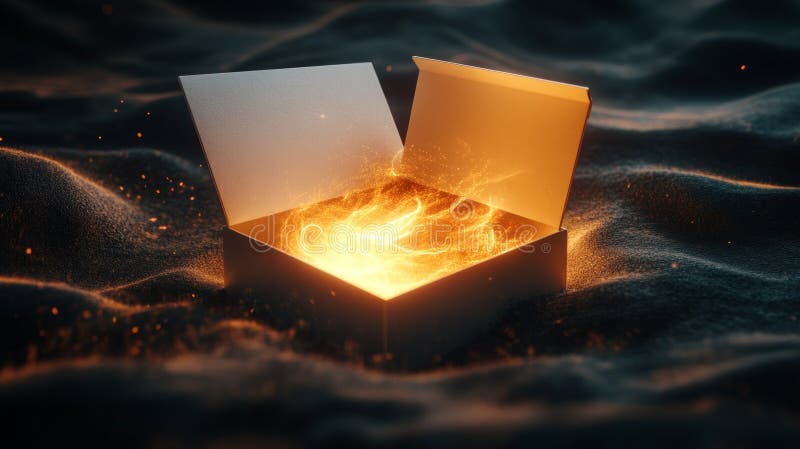 A Glowing Box Opens To Reveal Swirling Flames Inside, Casting Warm ...