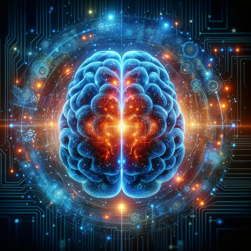 Glowing Brain Amid Digital Circuits Fusion of Biology and Technology ...