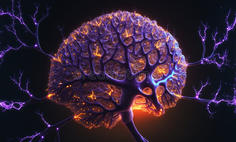 Glowing Brain Background with Neural Links Network. Illustration ...