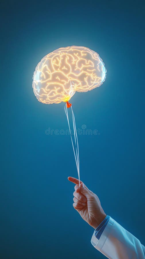 Glowing Brain Balloon Held by Hand: Medical Concept High Quality Image ...