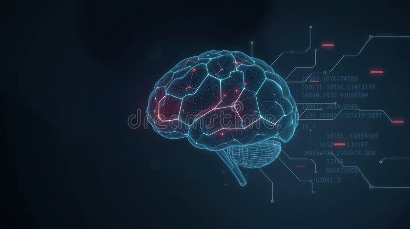 Glowing Brain with Binary Code: AI and Technology Concept Ai Generated Stock Illustration ...