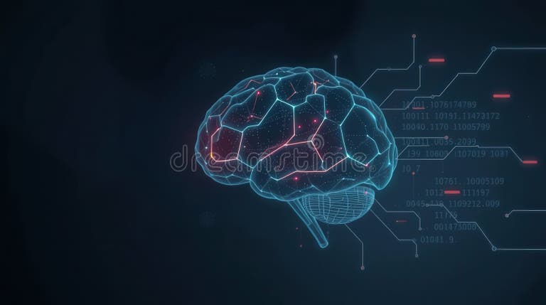 Glowing Brain with Binary Code: AI and Technology Concept Ai Generated Stock Illustration ...