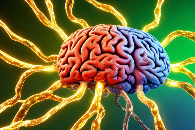 Glowing Brain Cells and Networks, Seen Under Microscope Lens Stock ...