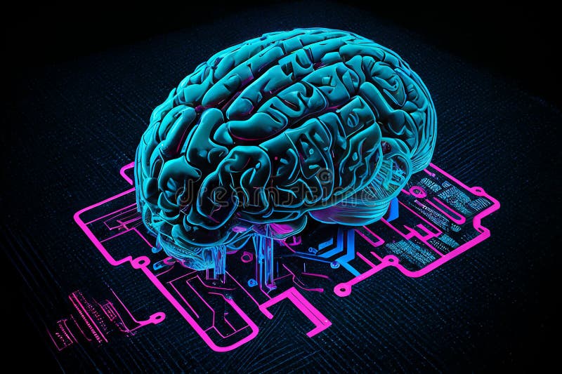 A Glowing Brain on a Chip, the Concept of Artificial Intelligence Stock ...
