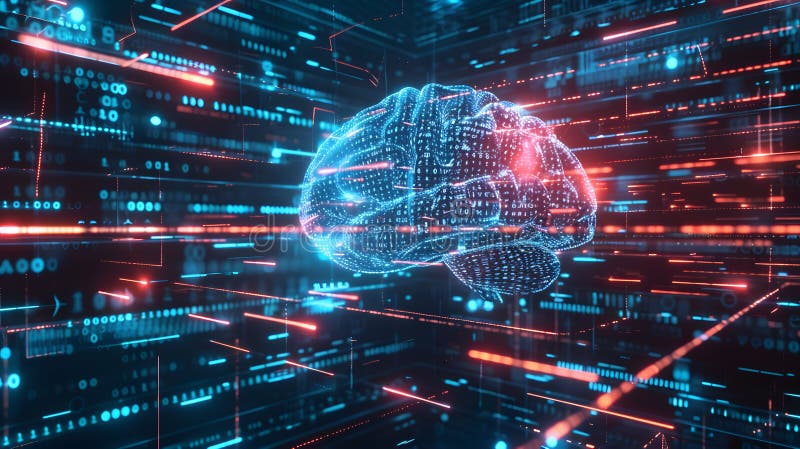 Glowing Brain Composed of Binary Code Symbolizing Stock Illustration ...