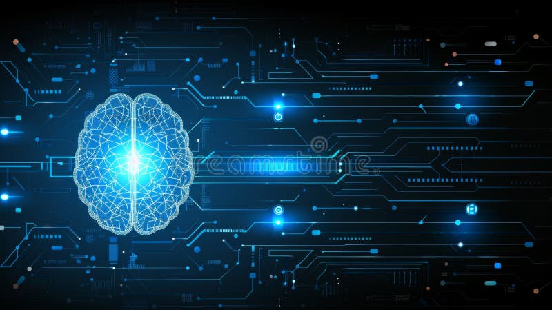 Glowing Brain on Computer Circuit Stock Illustration - Illustration of ...