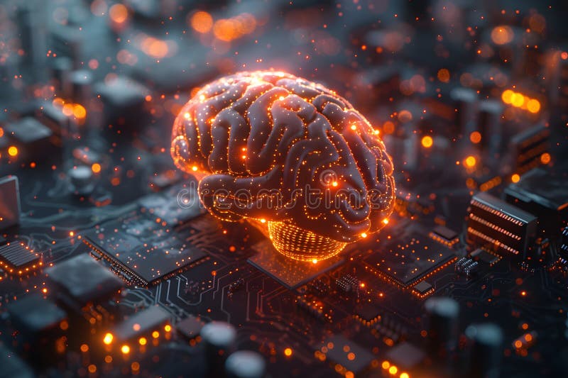 Glowing Brain on a Computer Circuit Generative AI Stock Illustration - Illustration of ...