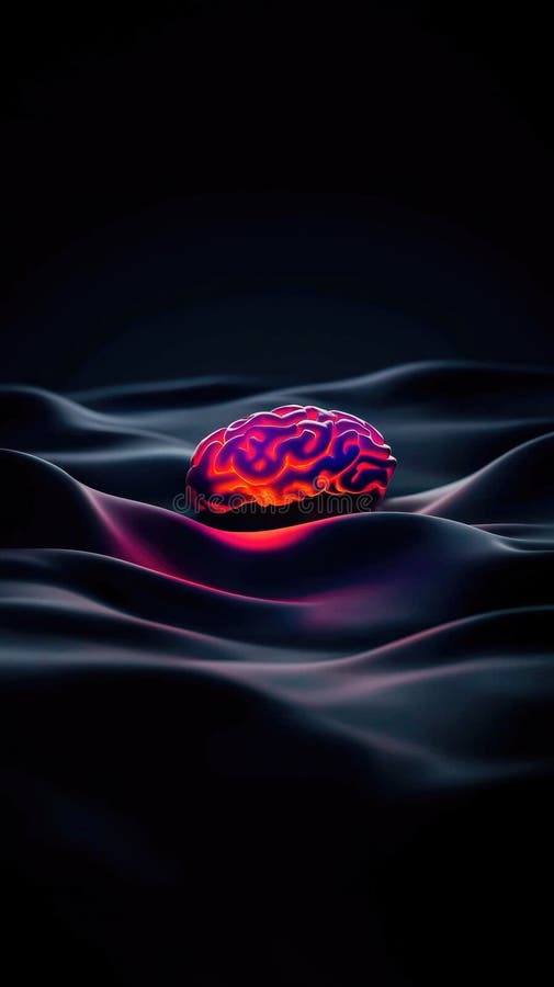 Glowing Brain on Dark Waves: Abstract Neon Art of Human Mind and ...