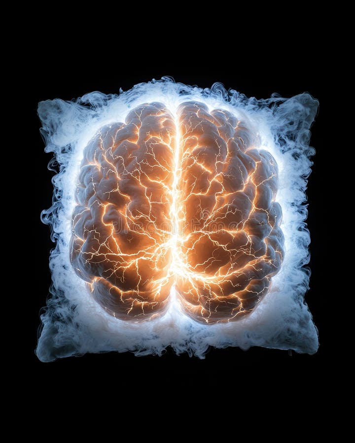 Glowing Brain with Electrical Impulses Stock Illustration ...