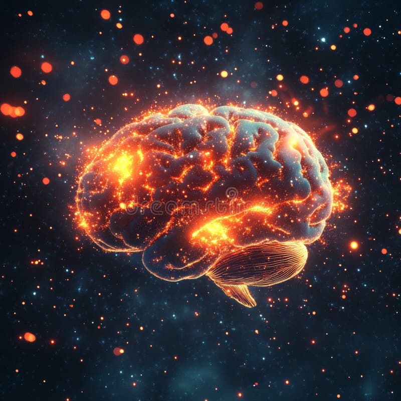 Glowing Brain: Exploring the Universe of Thoughts Stock Illustration ...