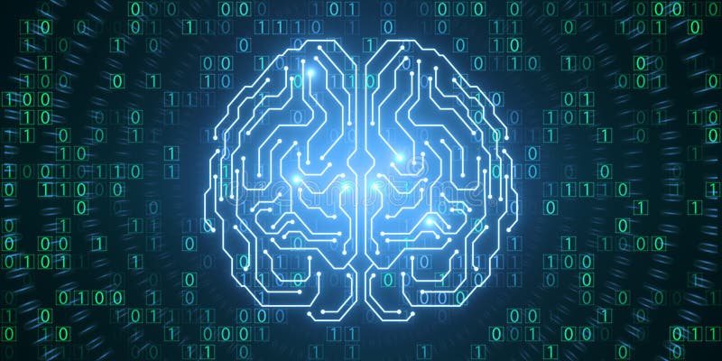 Glowing Brain Hologram with Binary Coding on Blue Wallpaper ...