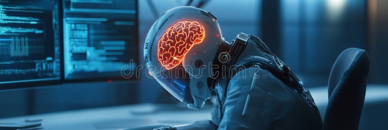 Glowing Brain Icon Futuristic Tech Desk Futuristic Concept AI ...