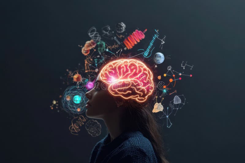 Glowing Brain Illuminated with Creative Concepts and Ideas in a Dark ...