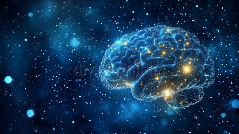 Glowing Brain Illustration Against Starry Blue Background, Symbolizing ...