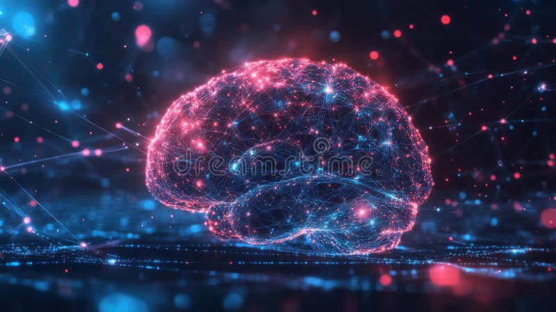 Glowing Brain Illustration. Digital Network Idea. Artificial ...