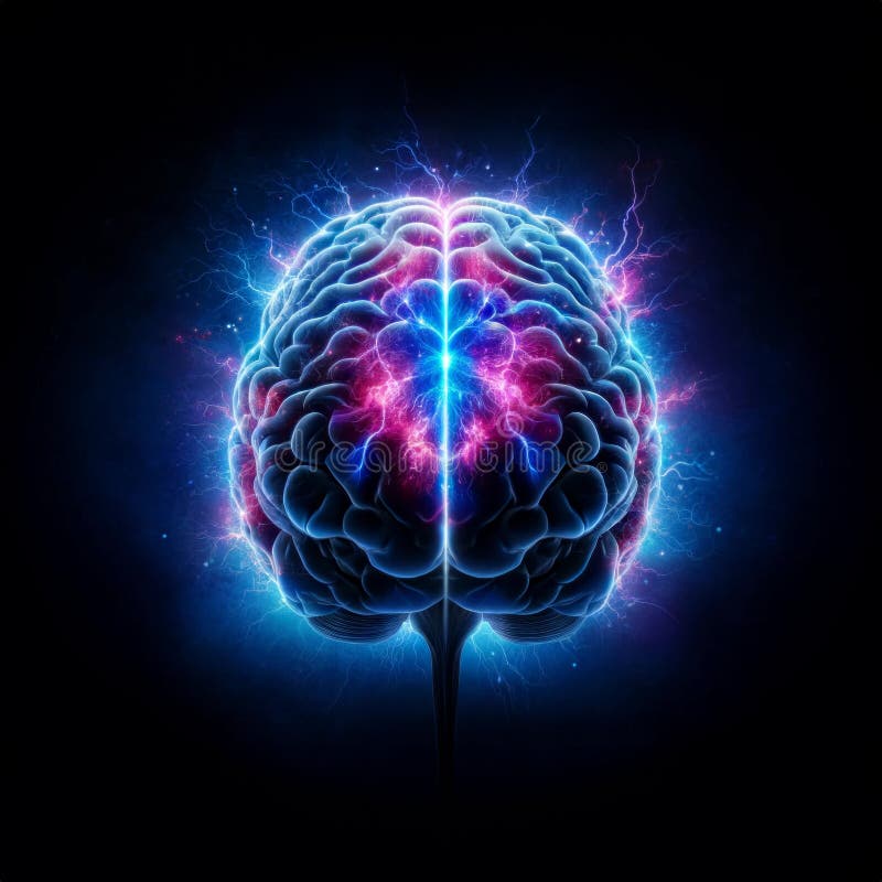 Glowing Brain Illustration with Electric Pulses Stock Photo - Image of ...