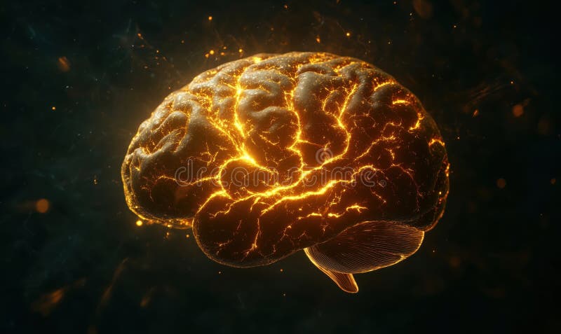 Glowing Brain Illustration with Fiery Cracks and Sparks Representing ...