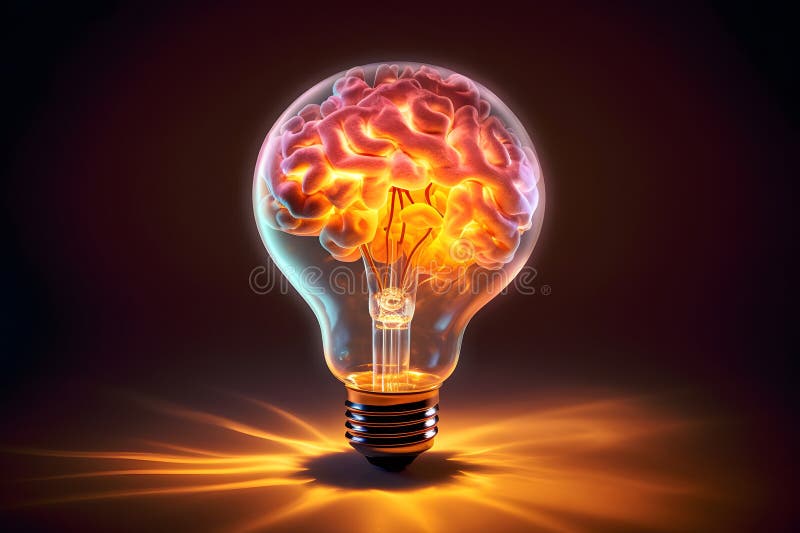 Glowing Brain Inside a Light Bulb. Symbolizing the Fusion of Intellect ...