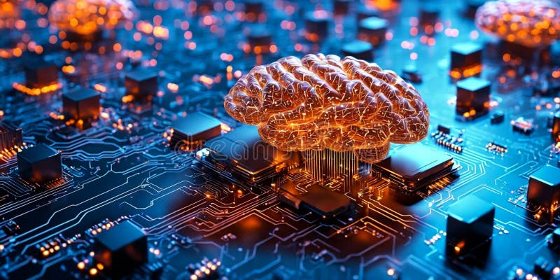 Neural Network on Futuristic Circuit Board Stock Illustration ...