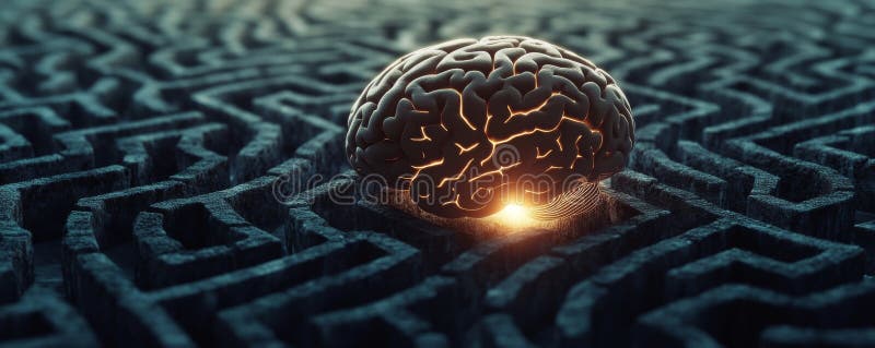 Glowing Brain in a Labyrinth, Conceptual Image. Intelligence and ...